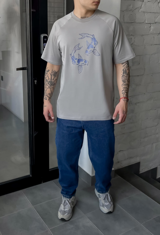 Купить серую футболку с синими рыбками Staff blue fish в Киеве, Украине ...